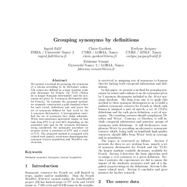 Grouping Synonyms by Definitions - ACL Anthology