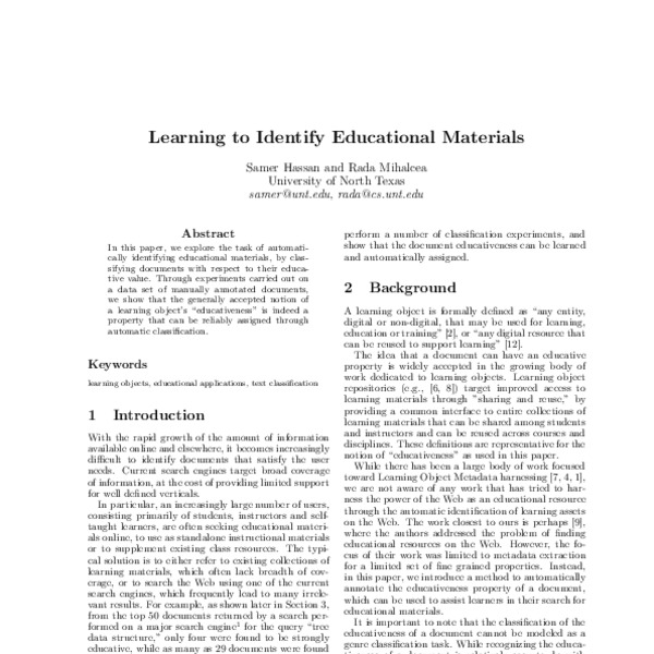 Learning to Identify Educational Materials - ACL Anthology