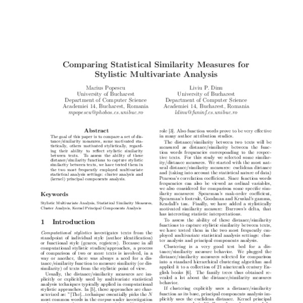 Comparing Statistical Similarity Measures for Stylistic Multivariate ...