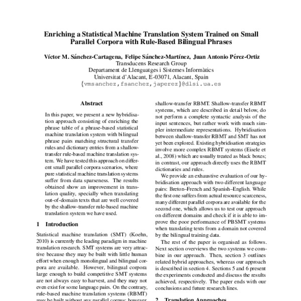 Enriching A Statistical Machine Translation System Trained On Small Parallel Corpora With Rule