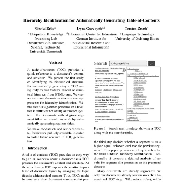 Hierarchy Identification for Automatically Generating Table-of-Contents ...