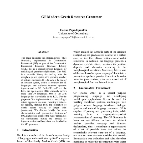 GF Modern Greek Resource Grammar - ACL Anthology