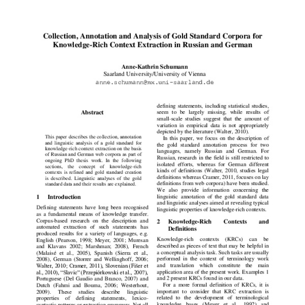 Collection, Annotation and Analysis of Gold Standard Corpora for ...