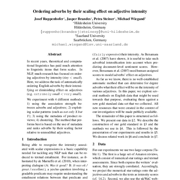 Ordering adverbs by their scaling effect on adjective intensity - ACL ...
