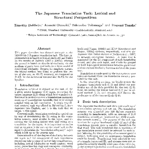 The Japanese Translation Task: Lexical and Structural Perspectives ...