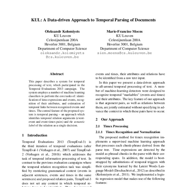 KUL: Data-driven Approach to Temporal Parsing of Newswire Articles ...