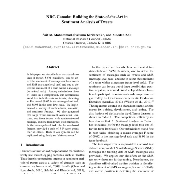 NRC-Canada: Building the State-of-the-Art in Sentiment Analysis of ...