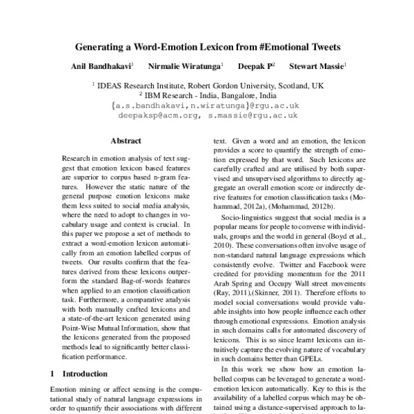 Generating a Word-Emotion Lexicon from #Emotional Tweets - ACL Anthology