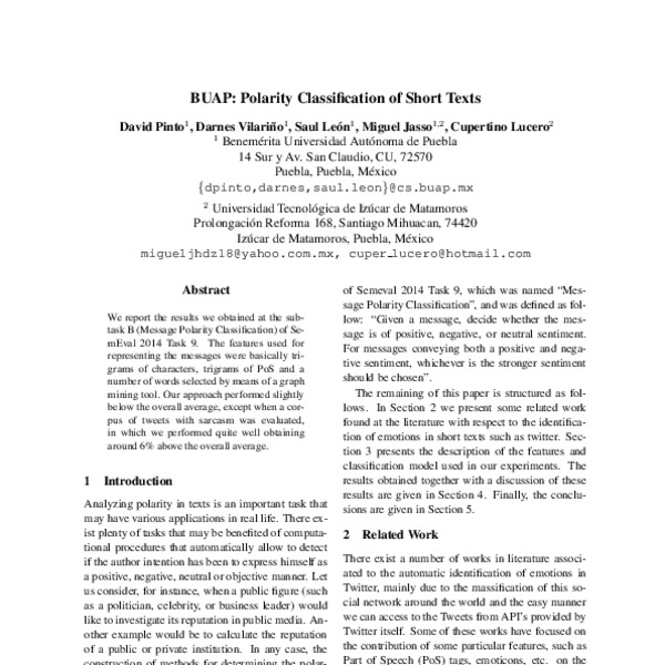 BUAP: Polarity Classification of Short Texts - ACL Anthology