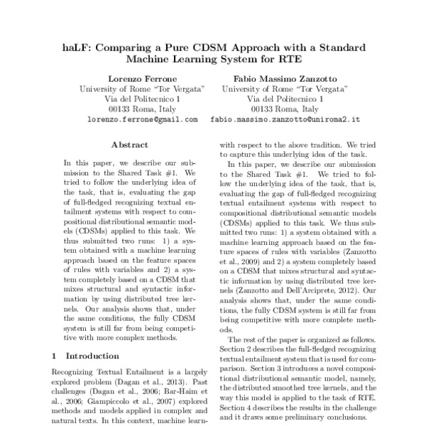 haLF: Comparing a Pure CDSM Approach with a Standard Machine Learning ...
