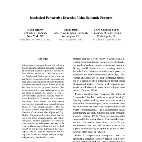 Ideological Perspective Detection Using Semantic Features - ACL Anthology