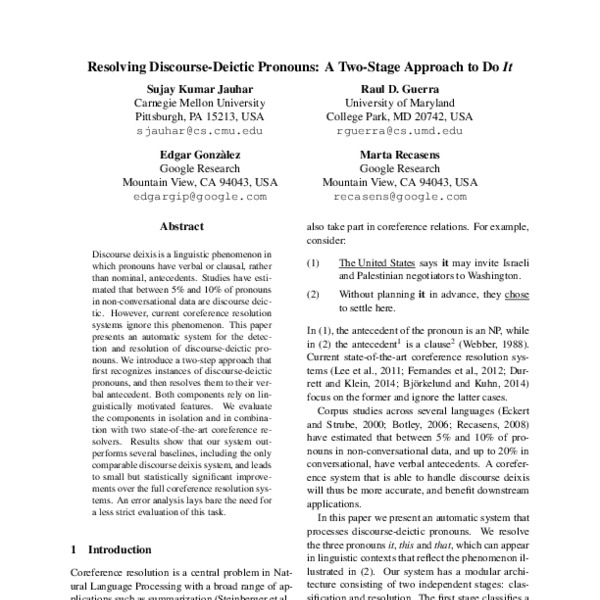 Resolving Discourse-Deictic Pronouns: A Two-Stage Approach to Do It ...