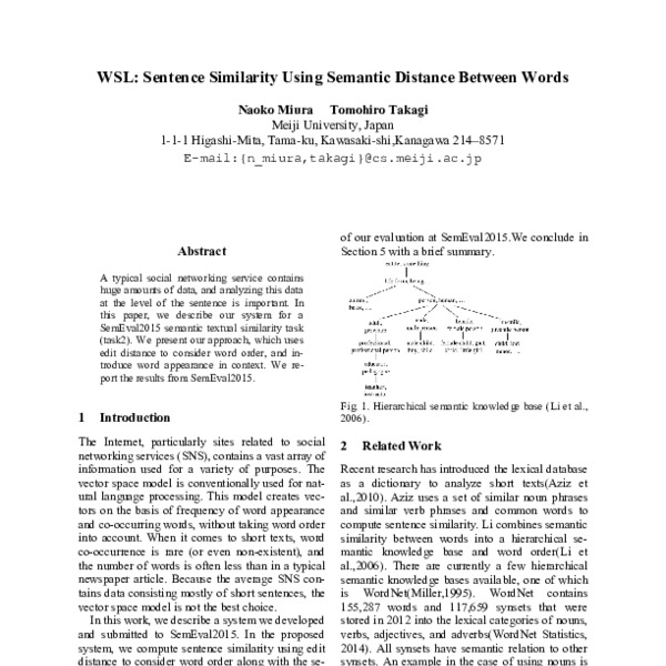 WSL Sentence Similarity Using Semantic Distance Between Words ACL 