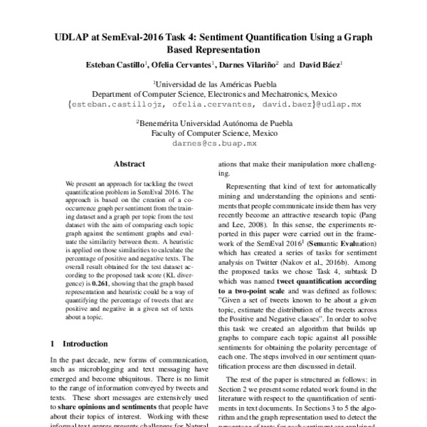 UDLAP at SemEval-2016 Task 4: Sentiment Quantification Using a Graph ...