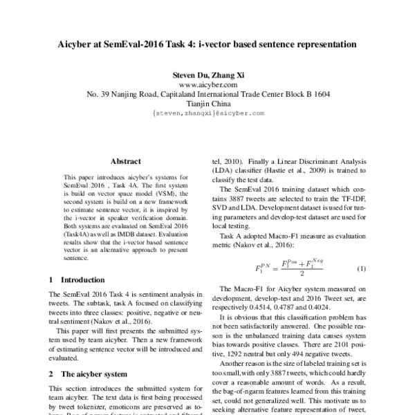 Aicyber at SemEval-2016 Task 4: i-vector based sentence representation ...
