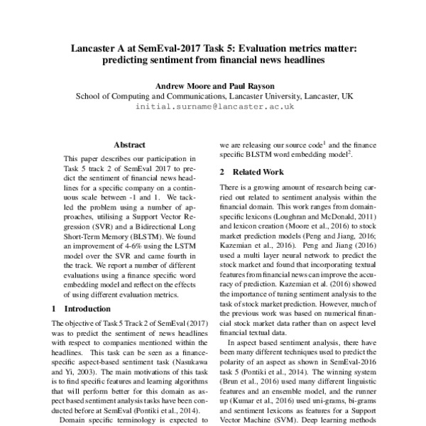 Lancaster A at SemEval-2017 Task 5: Evaluation metrics matter: predicting sentiment from ...