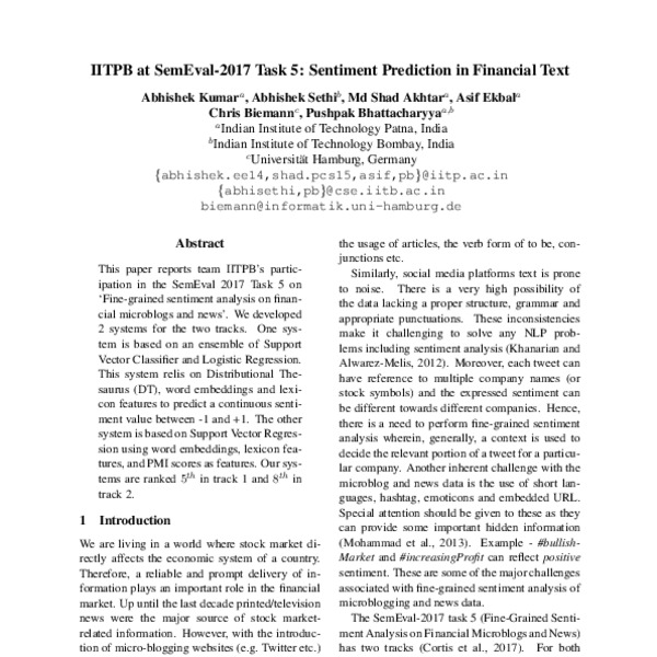 IITPB at SemEval-2017 Task 5: Sentiment Prediction in Financial Text - ACL Anthology