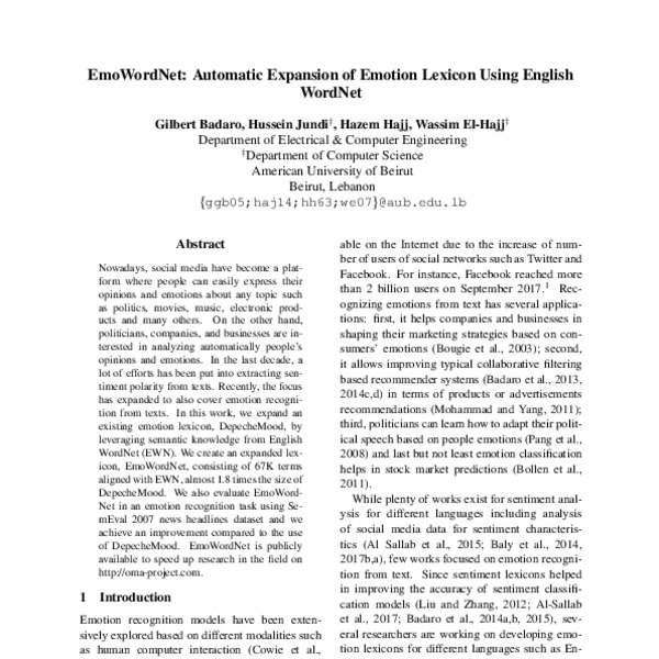 EmoWordNet: Automatic Expansion of Emotion Lexicon Using English ...