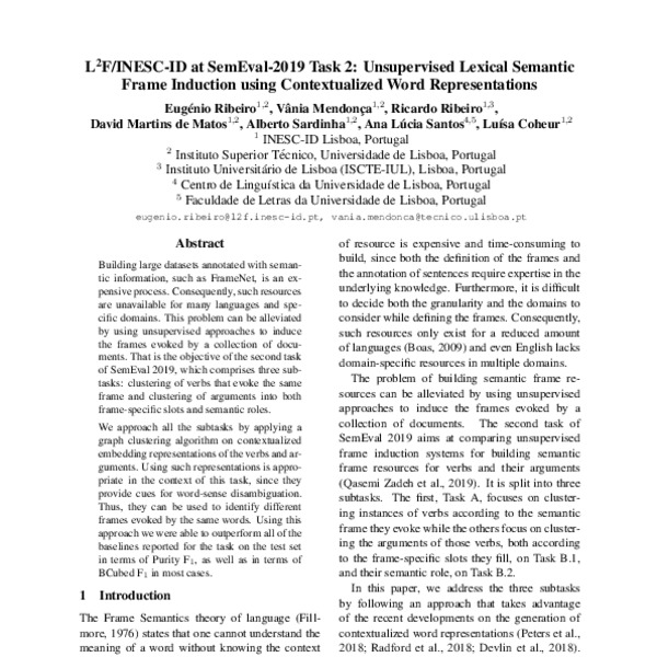 L2F/INESC-ID at SemEval-2019 Task 2: Unsupervised Lexical Semantic Frame Induction using ...