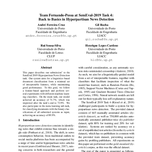 Team Fernando-Pessa at SemEval-2019 Task 4: Back to Basics in ...