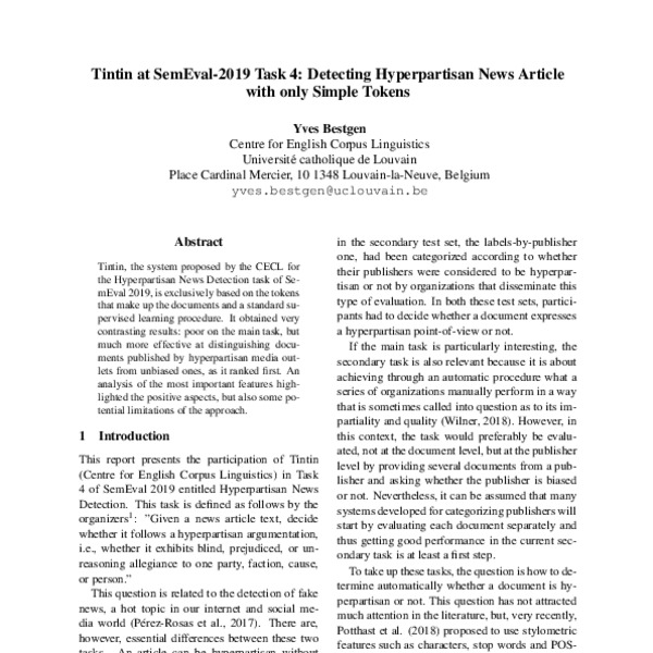 Tintin at SemEval-2019 Task 4: Detecting Hyperpartisan News Article ...