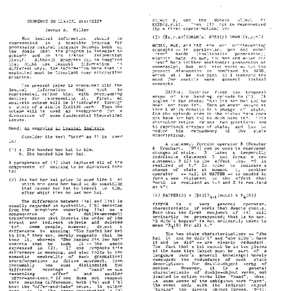 Comments on Lexical Analysis - ACL Anthology