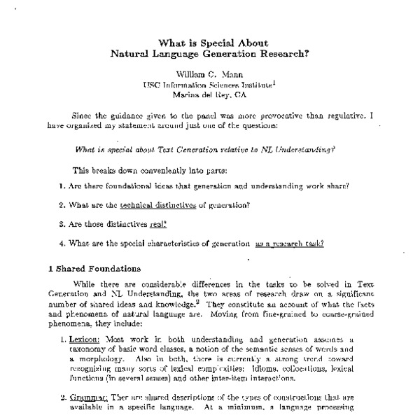 What is Special About Natural Language Generation Research? - ACL Anthology