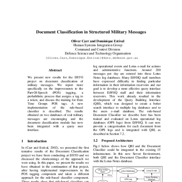 Document classification in structured military messages - ACL Anthology