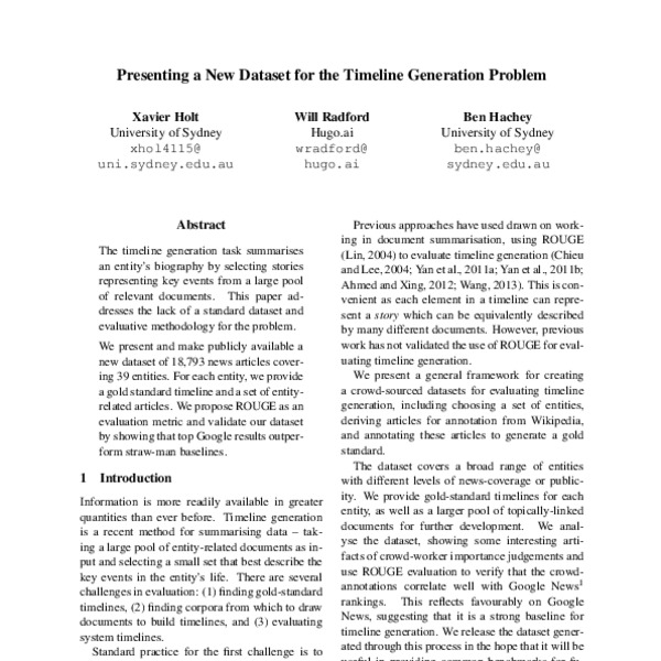 Presenting a New Dataset for the Timeline Generation Problem - ACL ...
