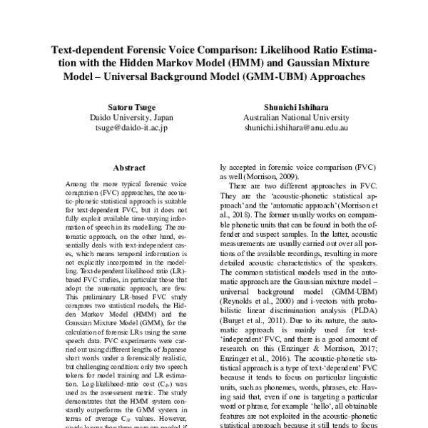 Text-dependent Forensic Voice Comparison: Likelihood Ratio Estimation with the Hidden Markov ...