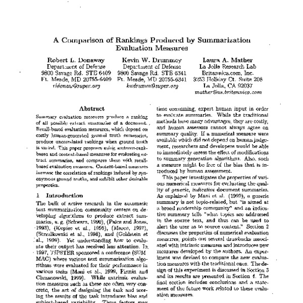 A Comparison Of Rankings Produced By Summarization Evaluation Measures