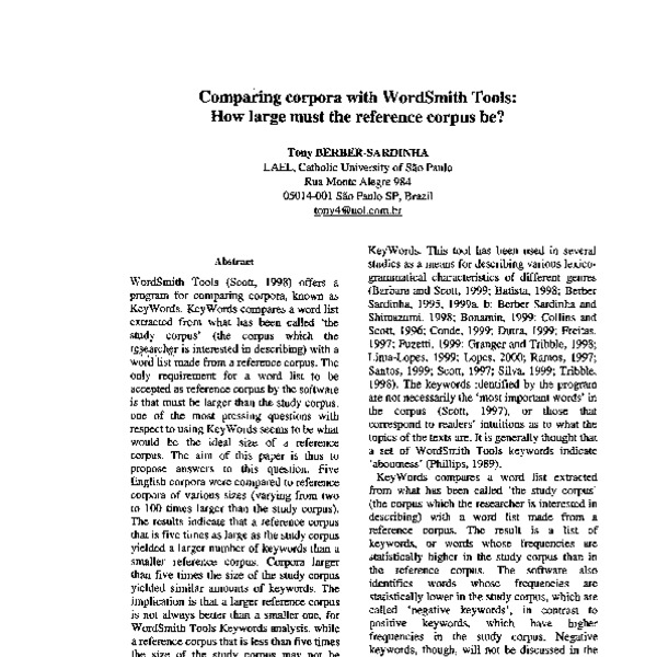 Comparing corpora with WordSmith Tools: How large must the reference corpus be? - ACL Anthology