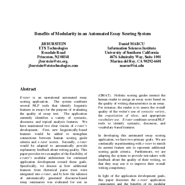 Benefits of Modularity in an Automated Essay Scoring System - ACL Anthology