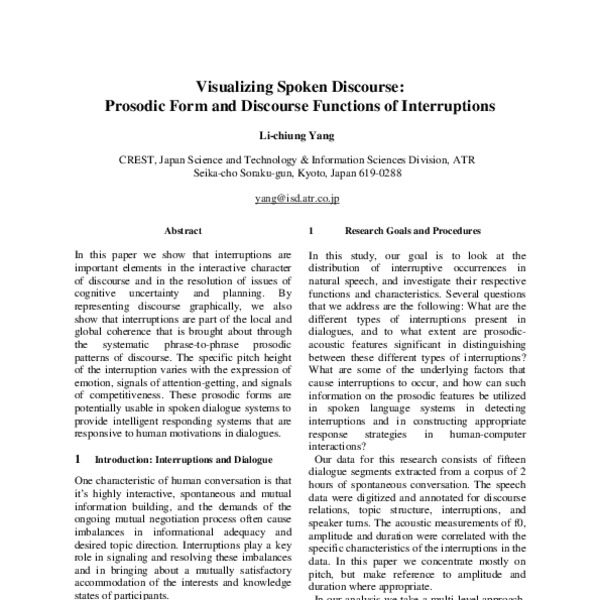 Visualizing Spoken Discourse: Prosodic Form and Discourse Functions of ...