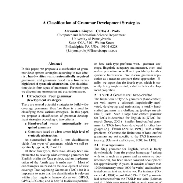 A Classification of Grammar Development Strategies - ACL Anthology