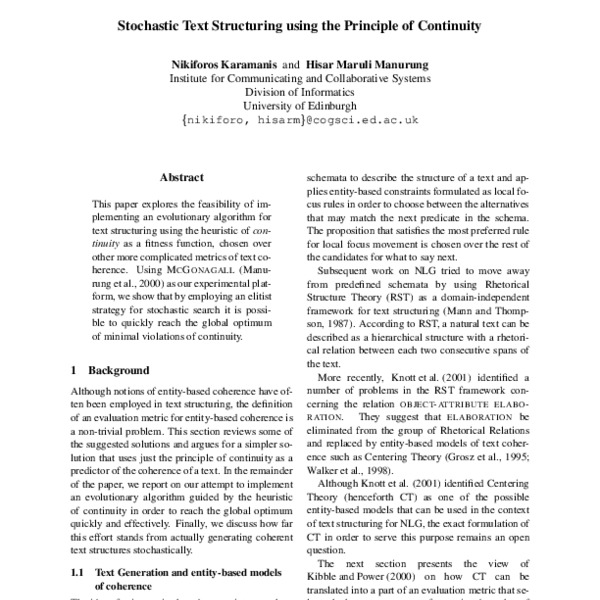 Stochastic Text Structuring Using the Principle of Continuity - ACL Anthology