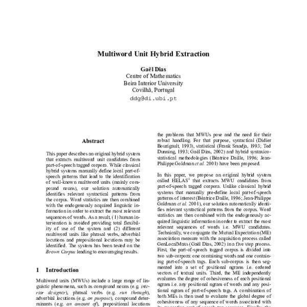 Multiword Unit Hybrid Extraction - ACL Anthology