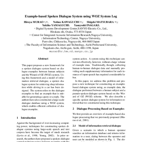 Example-based Spoken Dialogue System using WOZ System Log - ACL Anthology