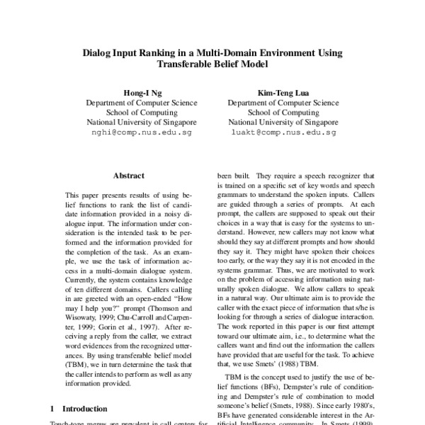 Dialog Input Ranking in a Multi-Domain Environment Using Transferable ...