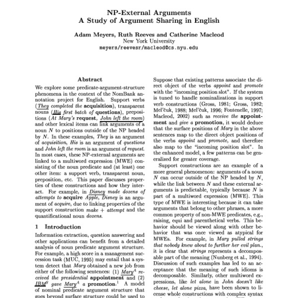 NP-External Arguments: A Study of Argument Sharing in English - ACL ...