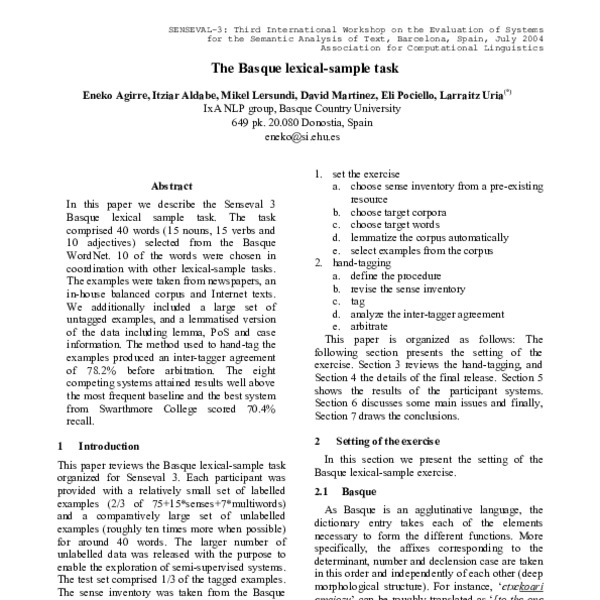 The Basque lexical-sample task - ACL Anthology