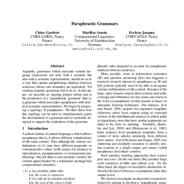 Paraphrastic grammars - ACL Anthology