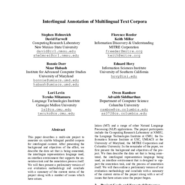 Interlingual Annotation of Multilingual Text Corpora - ACL Anthology