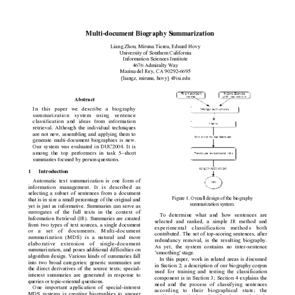 Multi-Document Biography Summarization - ACL Anthology