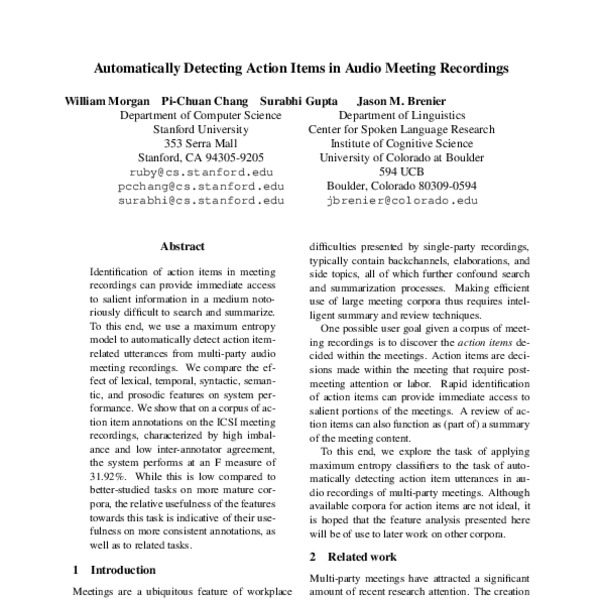 Automatically Detecting Action Items In Audio Meeting Recordings Acl