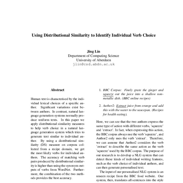 Using Distributional Similarity to Identify Individual Verb Choice - ACL Anthology