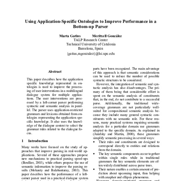 Using Application-Specific Ontologies To Improve Performancein a Bottom ...