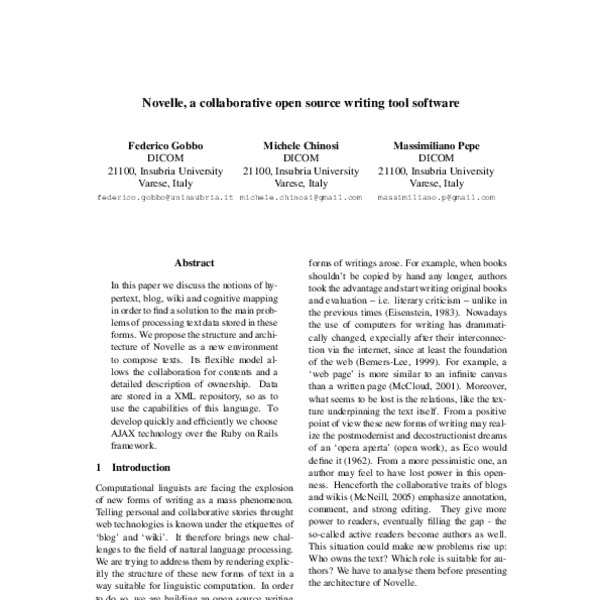 Novelle, a collaborative open source writing tool software - ACL Anthology