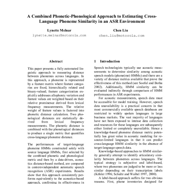 A Combined Phonetic-Phonological Approach to Estimating Cross-Language ...