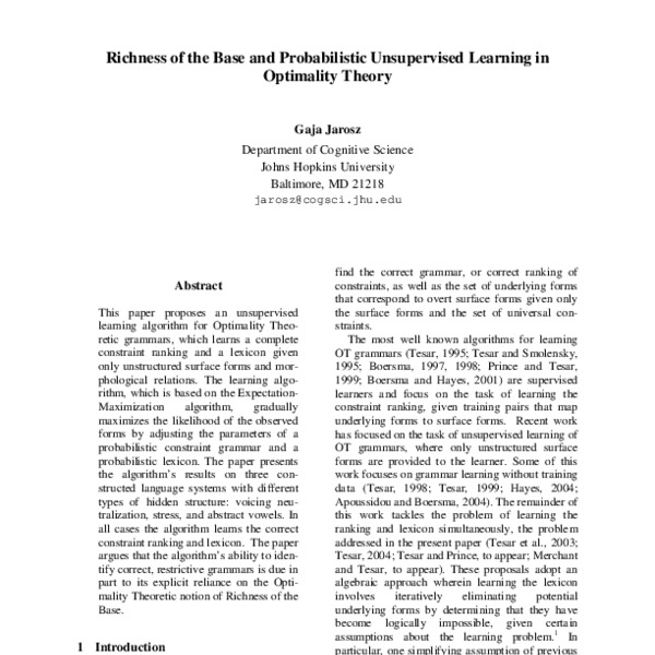 Richness of the Base and Probabilistic Unsupervised Learning in ...